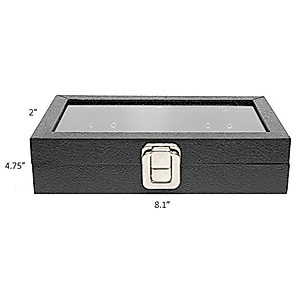 Novel Box Medium Glass Top Black Leatherette Jewelry Display Case + 15 Count Jar Insert Tray in Black + Custom NB Pouch