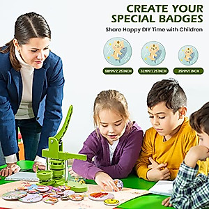 Aiment Button Maker Machine Multiple Sizes 600Pcs, Photo Pin Badge Maker 1+1.25+2.25 inch for Kids, Button Press Machine with 600 Sets Button Making Supplies & Cutter & Magic Book (Green, 25/32/58mm)