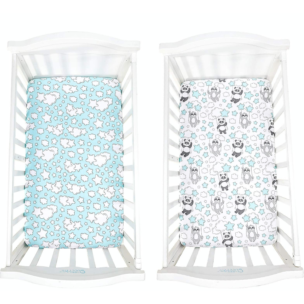 Organic Crib Sheets (2 Pack) - 100% Organic Jersey Cotton Fitted Crib Sheets for Standard Crib and Toddler Mattresses (Blue)