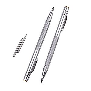 IMT Tungsten Carbide Tip Scriber 2 Pack, Aluminium Etching Engraving Pen with Clip and Magnet for Glass/Ceramics/Metal Sheet, Extra 2 Free Replacement Marking Tip