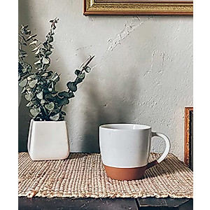 Mora Ceramic Large Latte Mug Set of 4, 16oz - Microwavable, Porcelain Coffee Cups With Big Handle - Modern, Boho, Unique Style For Any Kitchen. Microwave Safe Stoneware - Vanilla White