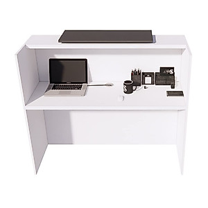 UGOS ICN 53" Modern Reception Desk, Multifunctional Modern Transaction Counter Top, Laminate Desktop, Standing Front Table for Office, Home, School, Salon, Spa - White & Anthracite Gray
