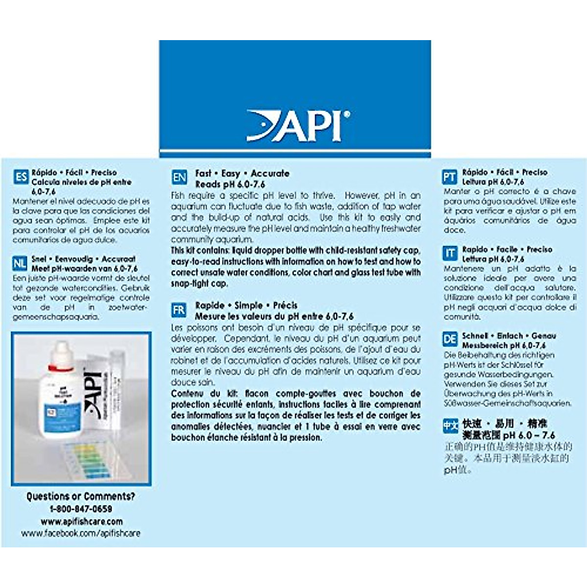 API PH TEST KIT 250-Test Freshwater Aquarium Water pH Test Kit, 4 Piece Set
