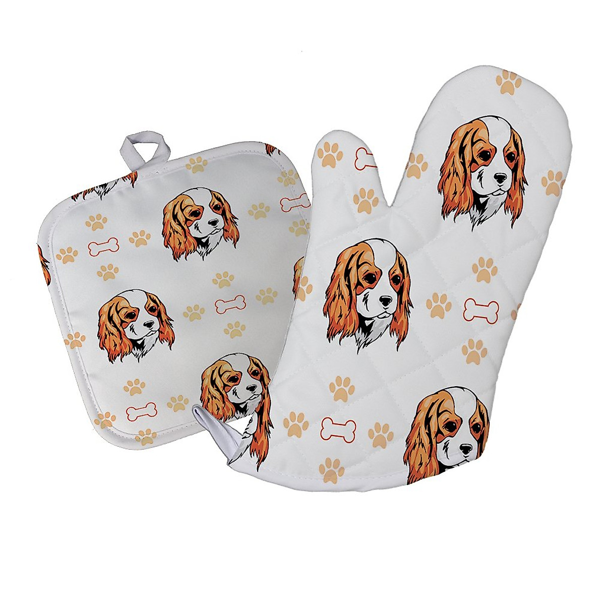 Style In Print Cavalier King Charles Spaniel Dog Bones Paws Kitchen Oven Mitt & Pot Holder Set