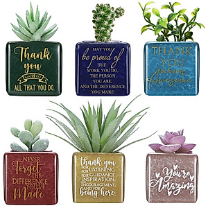 Sieral 6 Pcs Teacher Plant Gifts Thank You for Helping Me Grow Gifts Succulent Pots Appreciation Gifts for Employee Volunteer Ceramic Plant Pots with Drainage Holes, Plants Not Included(2.56 Inch)