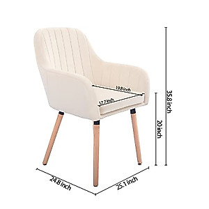 CangLong Mid-Century Modern Accent Chair with Wood Legs Armchair for Home Office Study Living Room Vanity Bedroom, Set of 1, Beige