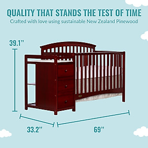 Dream On Me Niko 5-in-1 Convertible Crib with Changer in Cherry, Greenguard Gold Certified