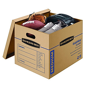Bankers Box SmoothMove Classic Moving Boxes, Tape-Free Assembly, Easy Carry Handles, Medium, 18 x 15 x 14 Inches, 20 Pack (8817202)