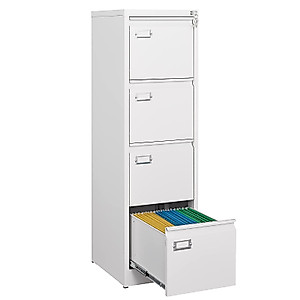 AFAIF 4 Drawer File Cabinet with Lock, Office File Cabinets for Home Office,18" Deep Metal Narrow Vertical Filing Cabinet, White File Cabinet Office Storage Cabinet Organizer fits Letter/Legal Size