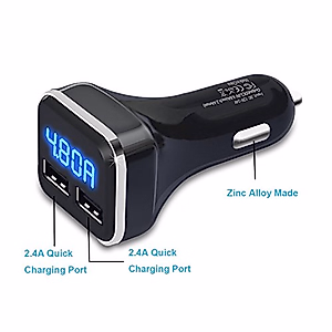 Jebsens 4.8A 24W Dual USB Car Charger Volt Meter Car Battery Monitor with LED Voltage & Amps Display, for iPhone 7 / 6s / Plus, iPad Pro/Air 2 / Mini, Galaxy S7 / S6 / Edge/Plus, Note 5/4