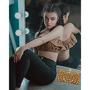 Multicolor Rhinestone Women Evening Clutch Pearl Purse Evening Bags, Multi Color Clutch Ladies Handbag, Rhinestone Purse (Golden)