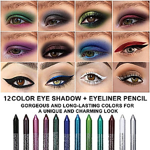 6Pcs White Silver Black Brown Shimmer Glitter Gel Eyeliner Eye Pencil Pen Set,Shimmer Glitter Eye Liner Shadow Pencils colorful Kit delineadores de colores para ojos,delineador punta plumon negro