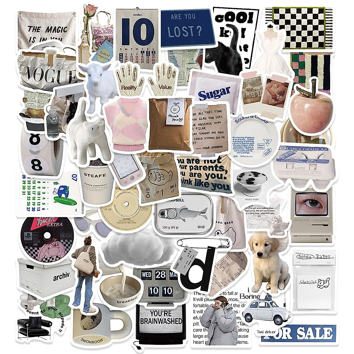 ZJSXINDI Stickers Aesthetic Waterproof Laptop Stickers Decals 57 Pcs for Water Bottle Laptop Computer Skateboard Bumper,Aesthetic Vsco Vinyl Stickers for Kids Teens Girls (Khaki)