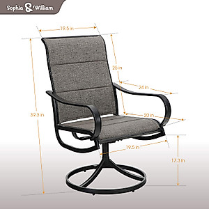 Sophia & William Patio Dining Chairs Metal Swivel Chairs Padded Textilene Set of 2 Outdoor Furniture for Lawn Garden Backyard Weather Resistant