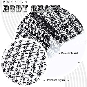 Graeen Rhinestone Mesh Body Chain Crystal Mesh Dress Fishnet Hollow Out Dress Sparkly See Through Coverups for Women (Black)