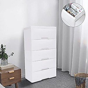 DNYSYSJ 5 Drawer Plastic Dresser Storage Cabinet, Stackable Storage Stand Tower, Closet Organizer Units for Home Office Bedroom and Hallway Entryway 17.72 * 11.81 * 33.07" (White)