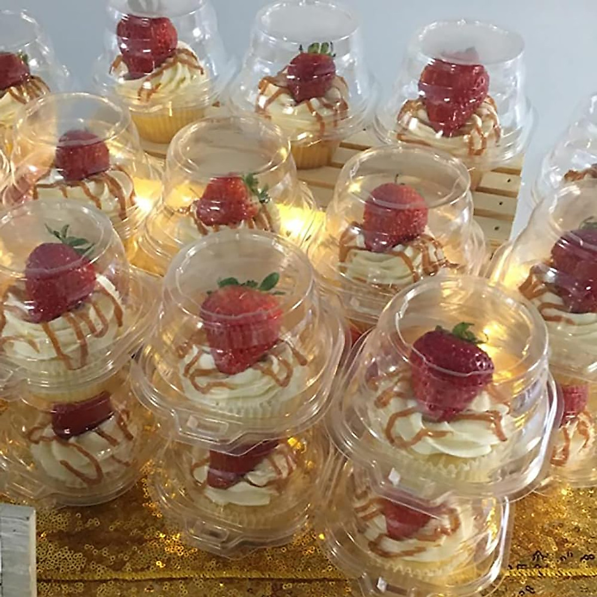 Hedume 120 Pack Individual Cupcake Container, BPA-Free Clear Plastic Single Deep Dome Stackable Individual Cupcake Box for Wedding, Party