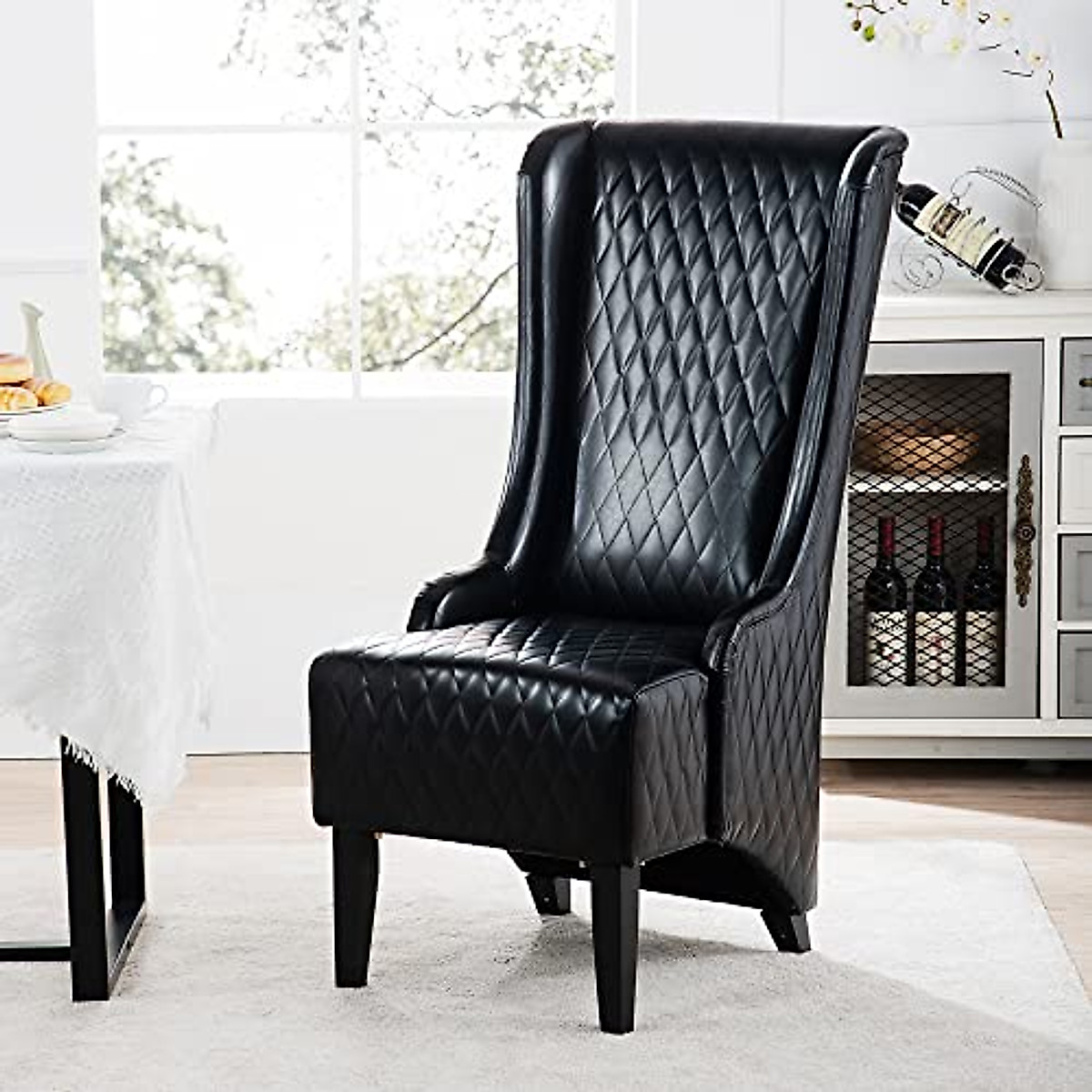 Yoluckea High Back Dining Chair, Retro Wing Back King Throne Chair Head Chairs for Dining Table, PU Leather Upholstered Accent Side Chair for Living Room Dining Room Bedroom, Black