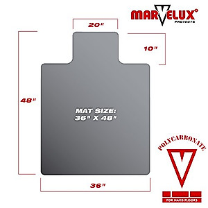 Marvelux 36" x 48" Heavy Duty Polycarbonate Office Chair Mat with Lip for Carpets | Transparent Carpet Protector for Low, Standard and Medium Pile Carpeted Floors | Shipped Flat, Multiple Sizes