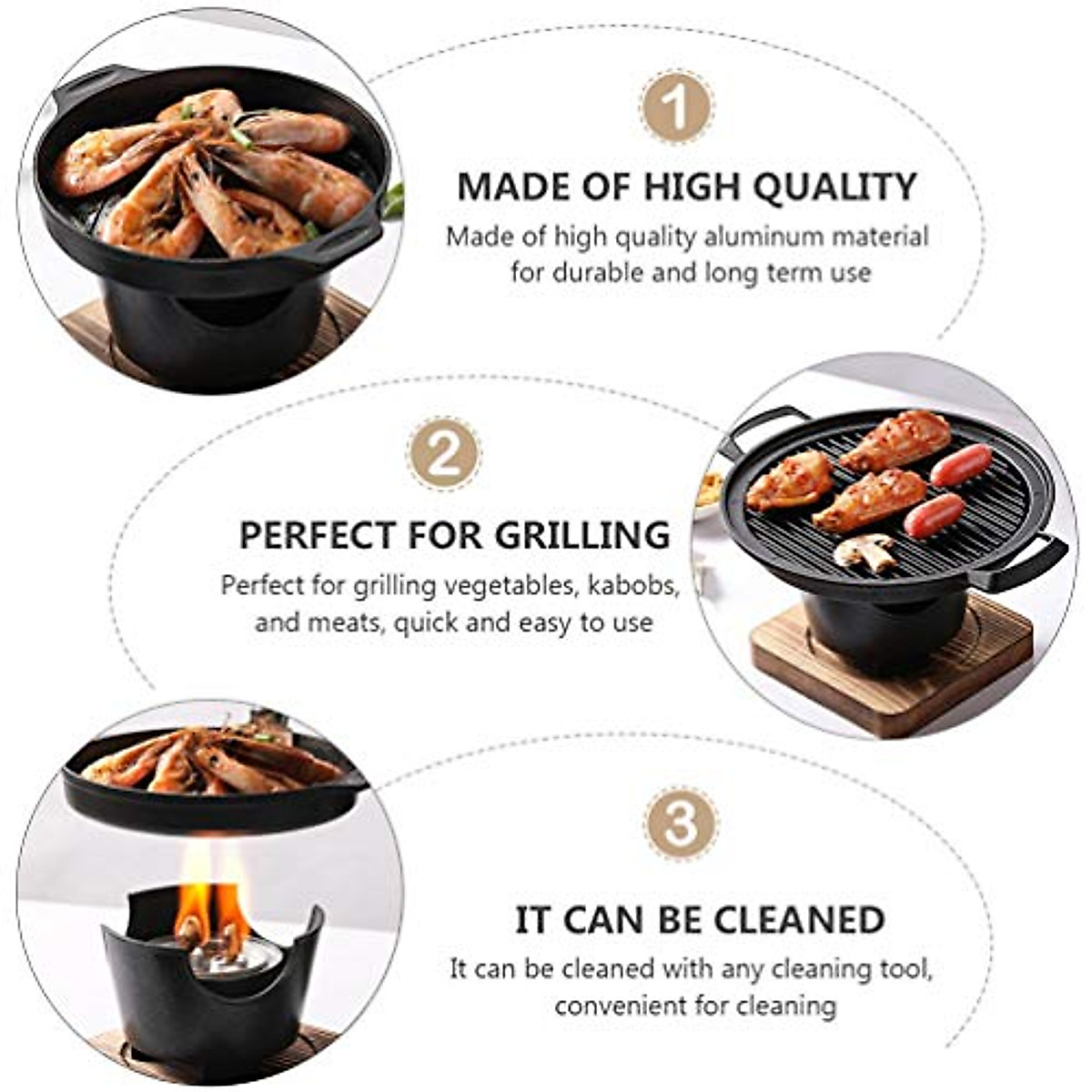 Yardwe Portable Charcoal Grill Japanese Style Charcoal Grill Portable Hibachi Konro Grill Nonstick Die-Cast Aluminum BBQ Stove with Wooden Board for Household Outdoor Camping Cooking Indoor Grill