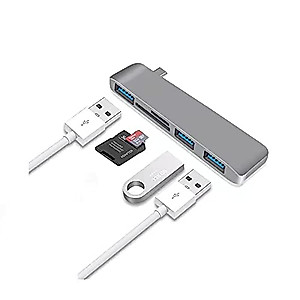 USB Hub Adapter, 5-in-1 USB C Adapter with USB C, 3 USB 3.0 Ports, Micro SD, SD Multiport Adapter Compatible for Mouse, Keytboard, USB Flash Drive and More