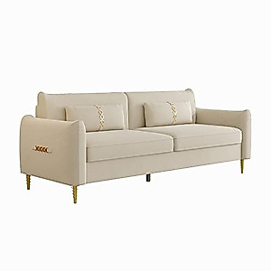 yunqishi 85.43" Modern Velvet Green Couch for Living Room, Luxury Upholstered Comfy Loveseat Sofa (Velvet Beige)