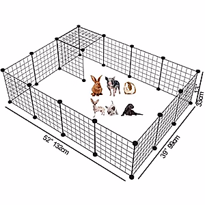 LANGXUN DIY Small Animal, Pet Playpen, Rabbit , Guinea Pig Cages, Puppy, Kitten Playpen | Indoor & Outdoor Portable Metal Wire Yard Fence (16pcs Metal Panels)