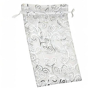 SUNGULF 50pcs Organza Pouch Bag Drawstring 6"x8" Strong Gift Candy Bag Jewelry Party Wedding Favor (Silver White)