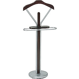 Pilaster Designs Modern Frewyn Suit & Tie Valet Stand Clothing Rack, Walnut Wood & Chrome Metal