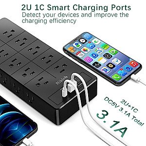 Power Strip 2 Packs, Surge Protector Outlet Extender Wall Mount with USB Ports, 6ft Extension Cords, Home, Office, College Accessories