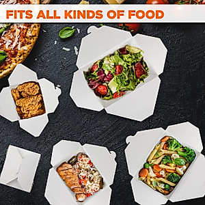 Fit Meal Prep 50 Pack 30 oz Paper Take Out Containers 5 x 4.2 x 2.5 - White Lunch Meal Food Boxes #1, Disposable To Go Packaging, Microwave Safe, Leak Grease Resistant for Restaurant and Catering