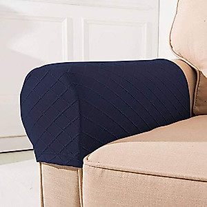 MBROS Sofa Armrest Cover,Stretch Fabric Furniture Protector Armchair Slipcover for Recliner Sofa Chairs Jacquard Arm Cover Set of 2-Navy