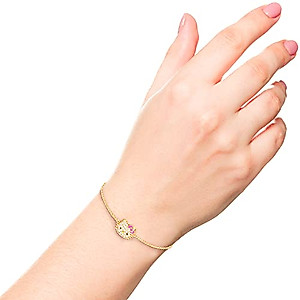 Hello Kitty Bracelet for Women Official License, 18k Gold Flash-Plated and Pave Cubic Zirconia Lariat Bracelet