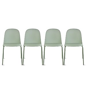 2xhome Set of 4 Modern Stackable Armless Dining Chairs, Plastic Shell Seat with Metal Legs for Indoor Outdoor Home Kitchen Patio Cafe, Green