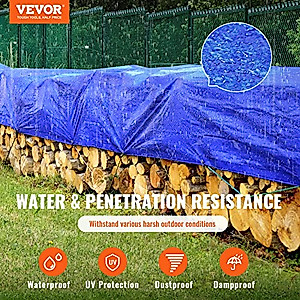 VEVOR Tarp Waterproof 10x12 ft, 5 Mil Plastic Poly Tarp Cover, Multi Purpose Tear UV and Temperature Resistant Outdoor Tarpaulin with Reinforced Grommets and Edges (Blue)