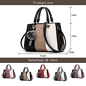 Satchel Purses and Handbags for Women Fashion Ladies Purses PU Leather Bag Top Handle Shoulder Tote Crossbody Bags (Black-Pink-White)