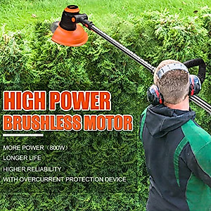 Brushless Motor Weed Eater, 3 Level Adjustable Speed Electric Weed Wacker Cordless Trimmer with Power Display, Portable Battery Powered Rechargeable Home Lawn Mower for Garden, Lawn, Yard