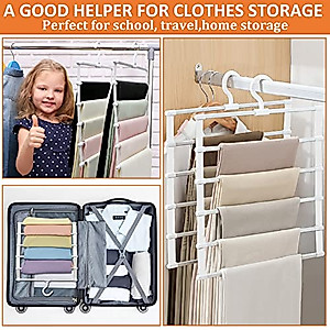 2 Pack Pants-Hangers,Closet-Organizers-and-Storage Space Saving Hangers for College-Dorm-Room-Essentials,Non Slip Wardrobe-Closet-Organizer Alloy Magic Pants Jeans Trousers Towels Scarf Clothes Hanger