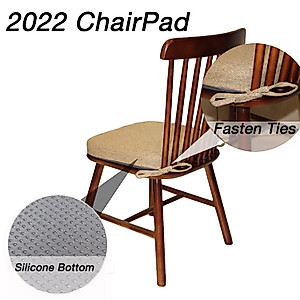 ZYHOONE Chair Cushion with Ties for Dining Chairs - Thick and Comfortable Non Slip Kitchen Seat Pad for Dining Room with Machine Washable Cover [15 X 15 X 2 Inches] - Natural Linen