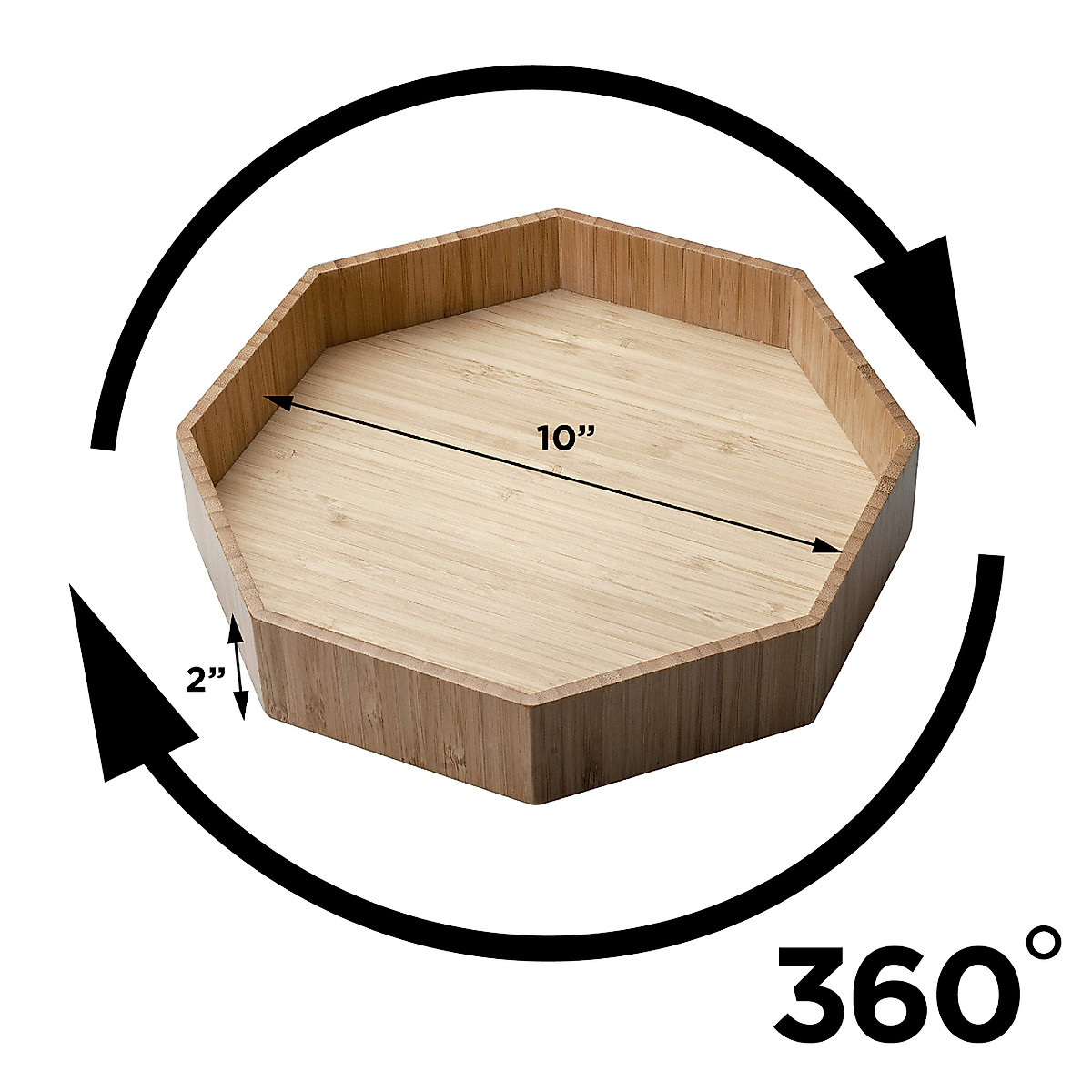 Bamboo 360 Rotating Spice Rack & Sauce Spinning Tray for Cabinets & Tabletops with Lazy Susan Turntable, 10” Diameter with 2” Ledge