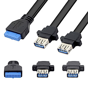 XMSJSIY USB 3.0 Front Panel Cable, Motherboard 19/20pin Cable to USB Female Splitter Adapter Extension Connector -50cm/19.6inch