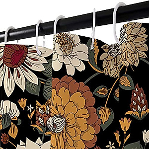 Torich Boho Floral Botanical Shower Curtain, Mid Century Morden Abstract Bohemian Flowers Tropical Leaves Bathroom Curtain, Waterproof Fabric Bathroom Accessories with Hooks 69X72