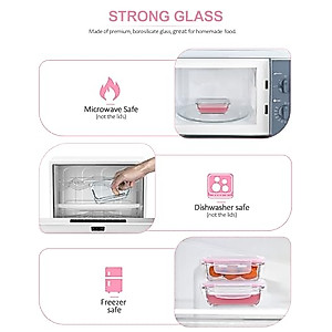 M MCIRCO [12-Pack, 6.3oz] Glass Food Storage Containers with Lids - Small Glass Jars for Snacks, Dips, Sauces - Freezer, Microwave, Dishwasher Friendly - Pink