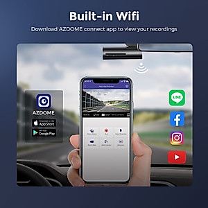 AZDOME M300 Dash Cam, Dashcam Front 1296P Camera with WiFi, Voice Control, 24H Parking Mode G-Sensor Loop Recording Super Night Vision, Easy to Install, Max Support to 128GB