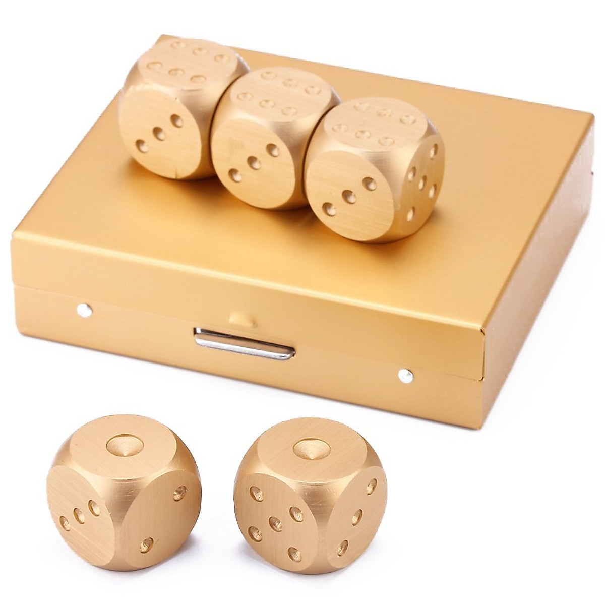eoocvt 5 in 1 Precision Aluminum Alloy Solid Metal Dices Poker Party Game Toy Portable Dice Man Boyfriend Gift (Gold Square)