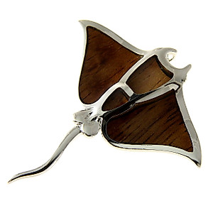 Arthur's Jewelry Koa Wood Hawaiian Manta Ray Fish Rhodium Silver Plated Brass Slide Pendant