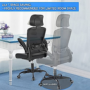 Ergonomic Office Chair, Home Office Desk Chair with Adjustable Headrest & Lumbar Support. High Back Mesh Computer Chair with Thickened Cushion &Flip-up Armrests, Task Executive Chair for Home Office