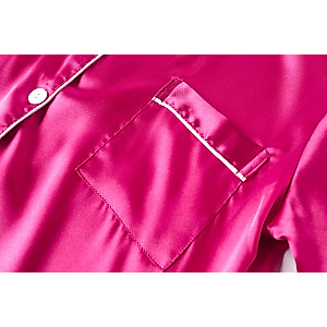 Hupohoi Girls Satin Pajamas Dress Button Down Silky Sleepwear Nightgown Short Sleeve Nightshirt Dresses, Rose, 12