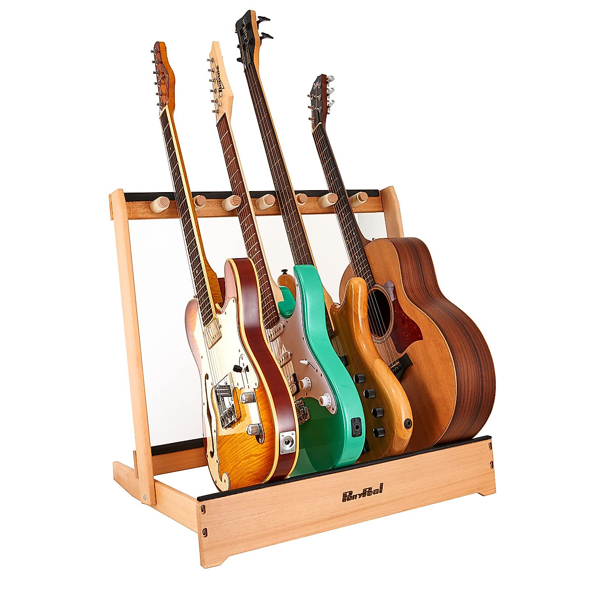 penypeal Guitar Stand Multiple Guitars, Guitar Rack Solid Beech Wood Folding Design, Removable Retainers for Guitar Bass Display and Guitar Case/Bag