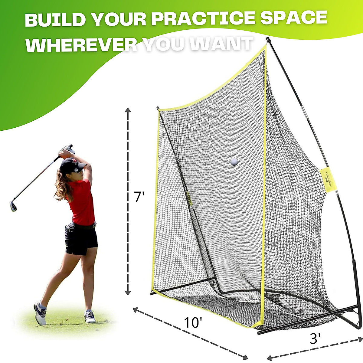 PodiuMax 10x7ft Golf Hitting Net | Driving Range for Backyard & Indoor | Also Suitable for Soccer, Baseball, Softball Practice with Carrying Bag (Hitting Net)